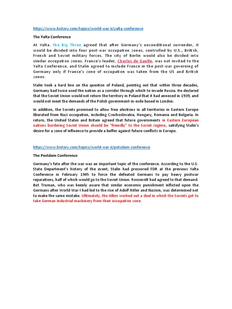 WWII Conferences: Yalta & Potsdam | PDF