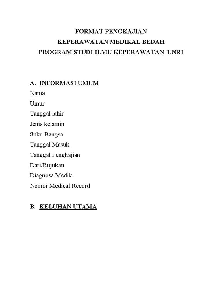 FORMAT PENGKAJIAN KEPERAWATAN MEDIKAL BEDAH | PDF