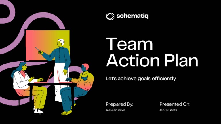 Team Action Plan Business Presentation in Black and White Neon Pink ...
