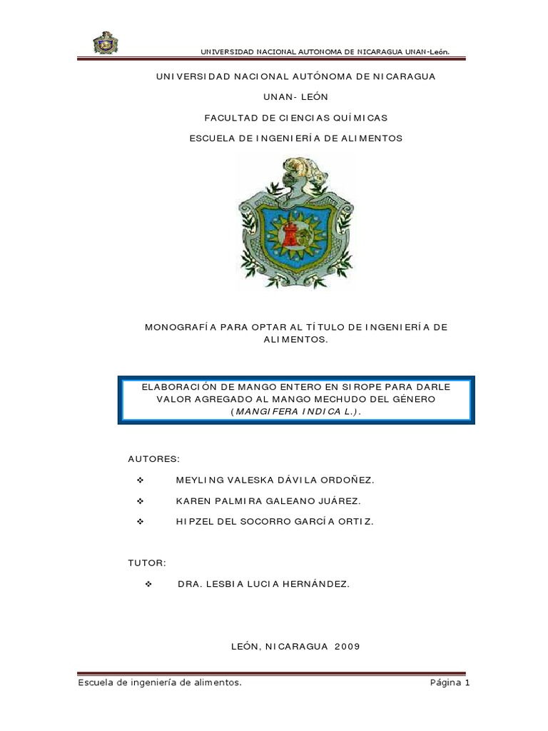 Mango Mechudo en Sirope: Valor Agregado | PDF | Mango | Ph
