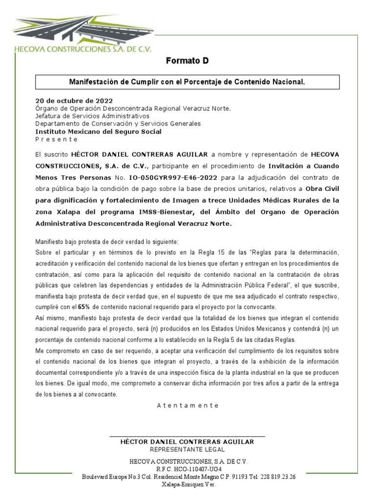 Formato D Contenido Nacional | PDF | México