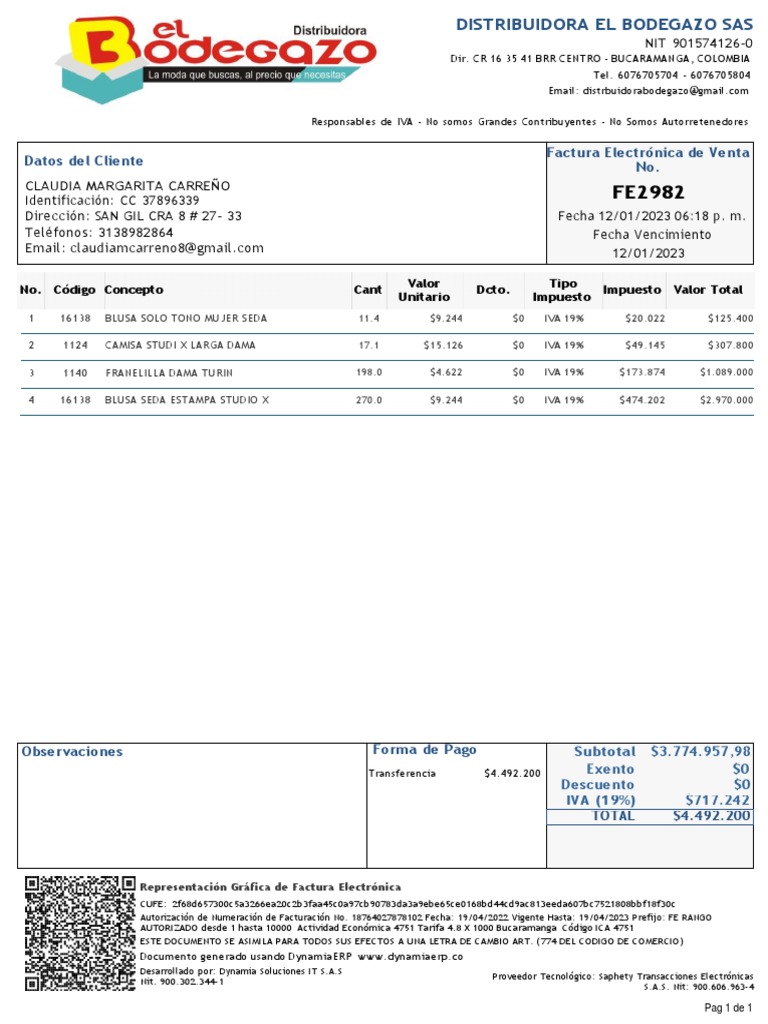 Factura Ropa Claudia Carreño | PDF | Servicios (economía) | Contabilidad