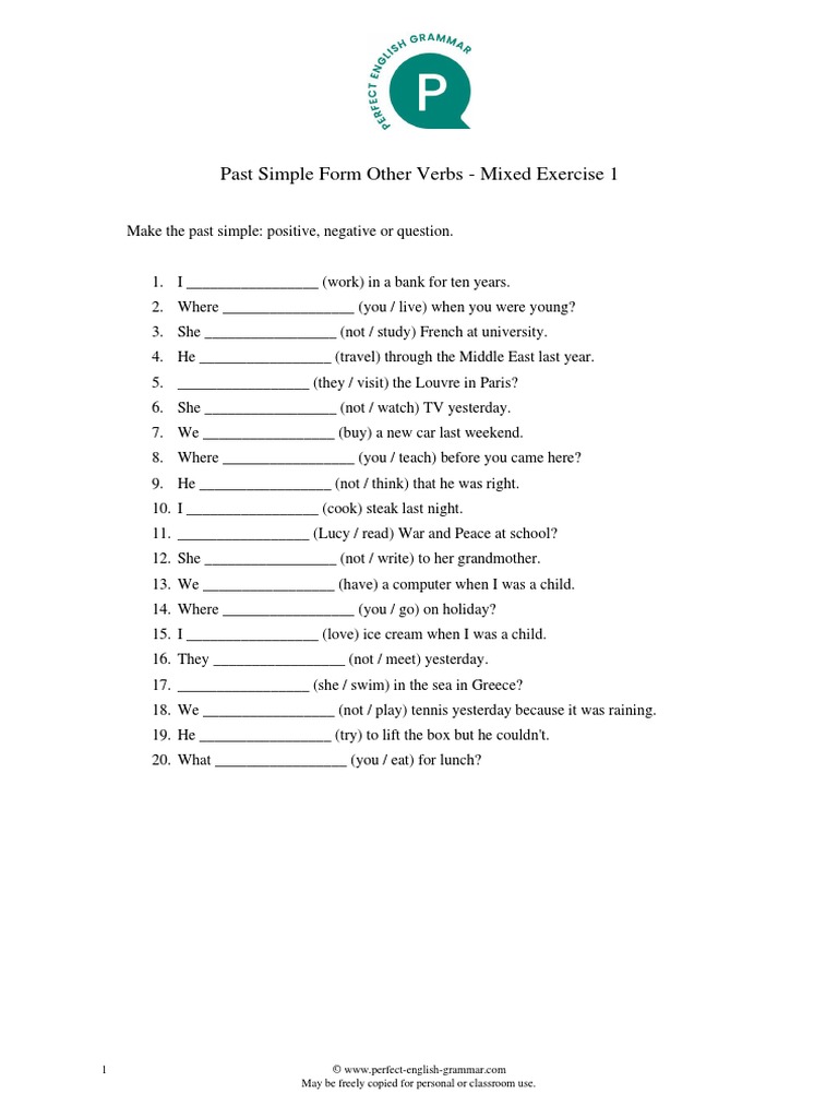 Past Simple Form With Other Verbs Mixed Exercise 1 PDF | PDF ...