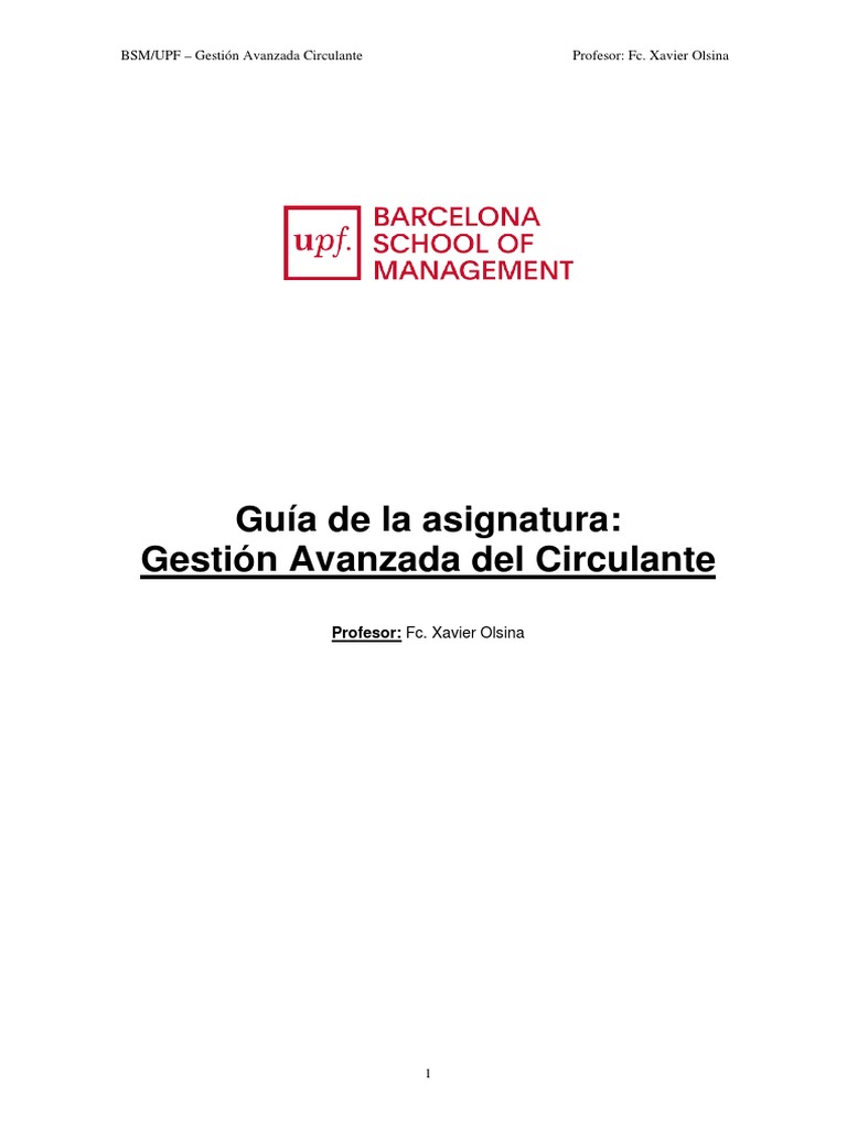 Guía Asignatura Gestión Avanzada Del Circulante | PDF | Bancos | Transferencia bancaria