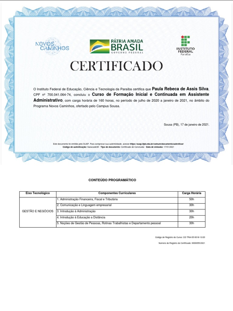 Certificado Ifpb | PDF | Autenticação