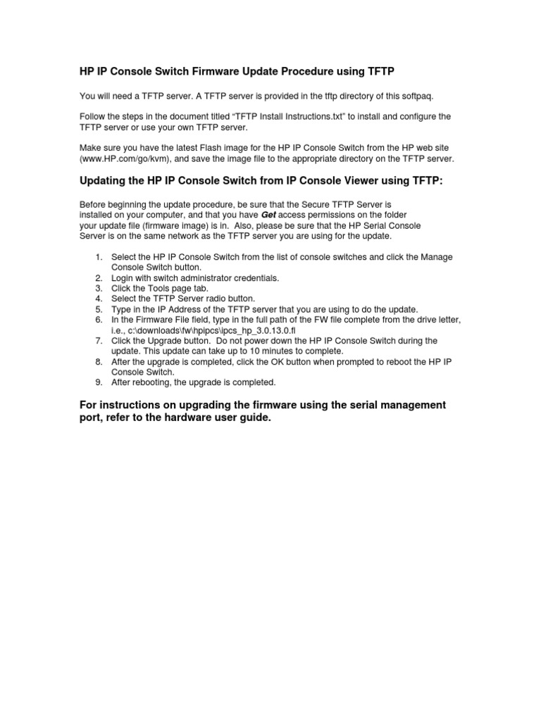 HP IP Console Switch Firmware Update Procedure | PDF | Computers