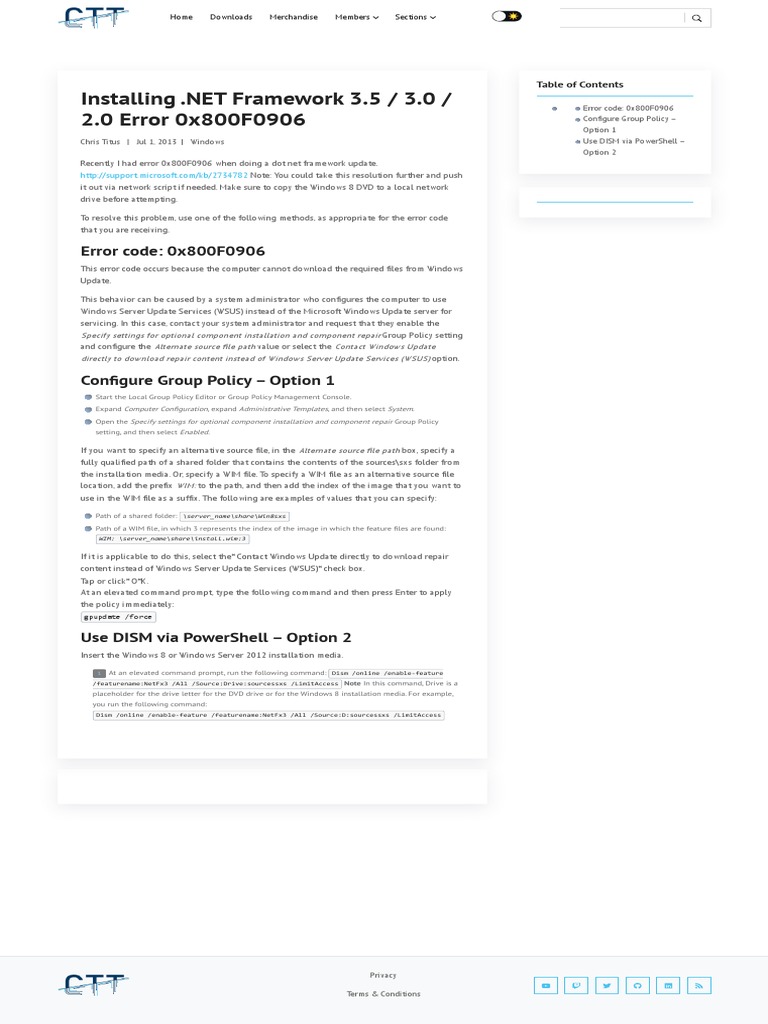 Resolving Error 0x800F0906 for .NET 3.5 | PDF | Group Policy ...
