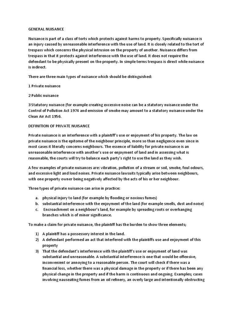 Private Nuisance Edited | PDF | Nuisance | Common Law