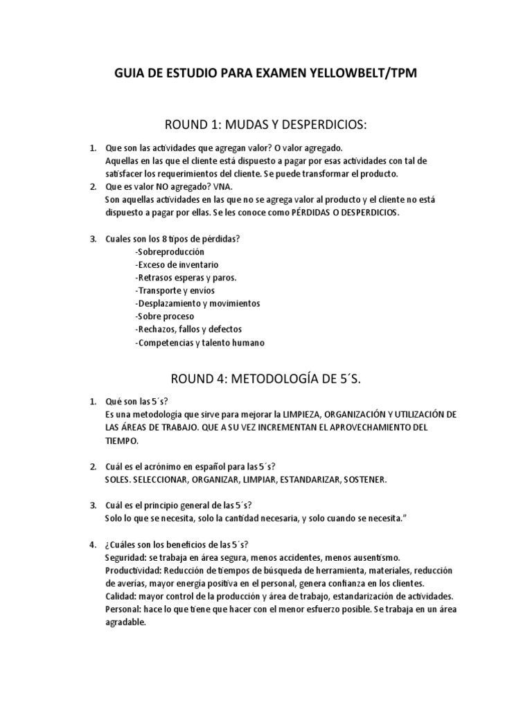 Guia de Estudio para Examen Yellowbelt | PDF