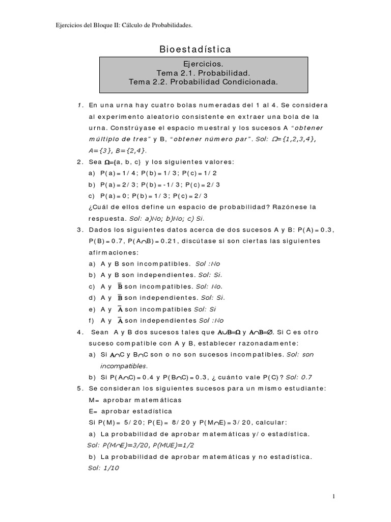 Ejercicios Del Bloque II. 1 | PDF | Probabilidad | Variable aleatoria