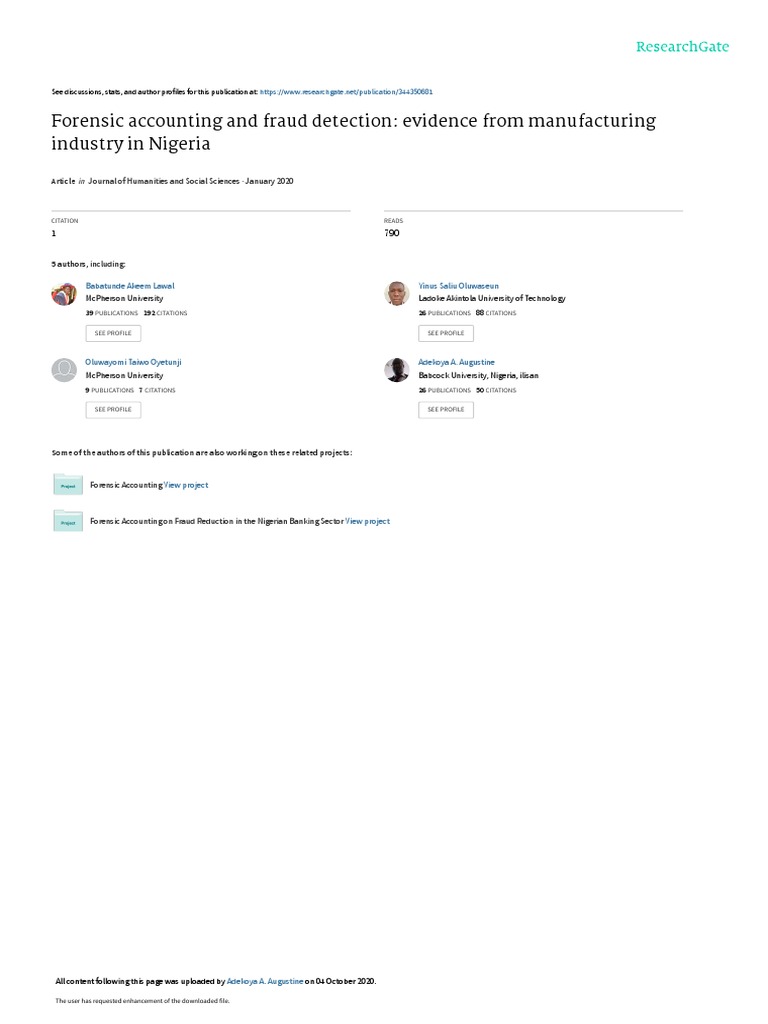 Forensic Accounting and Fraud Detection Evidence From Manufacturing ...
