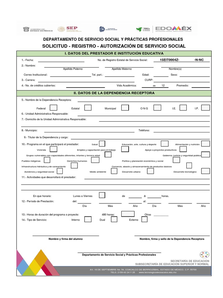 Formato de Solicitud de Servicio Social PDF | PDF | Trabajo Social | México
