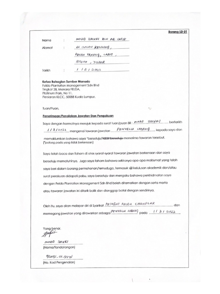 Borang LD 01 PDF | PDF