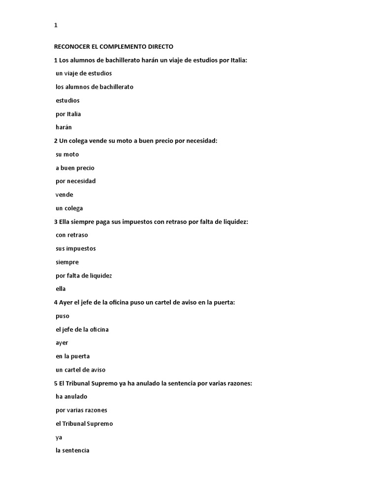 Reconocer El Complemento Directo | PDF