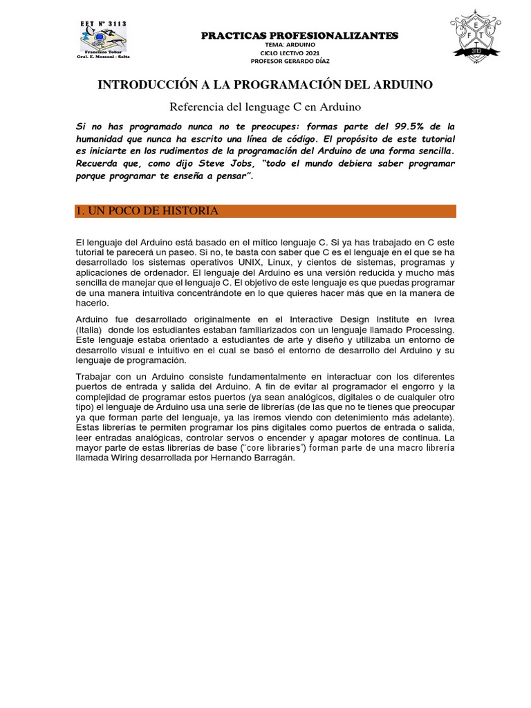 Introducción A La Programación Del Arduino PDF | PDF | Cadena (informática) | Poco