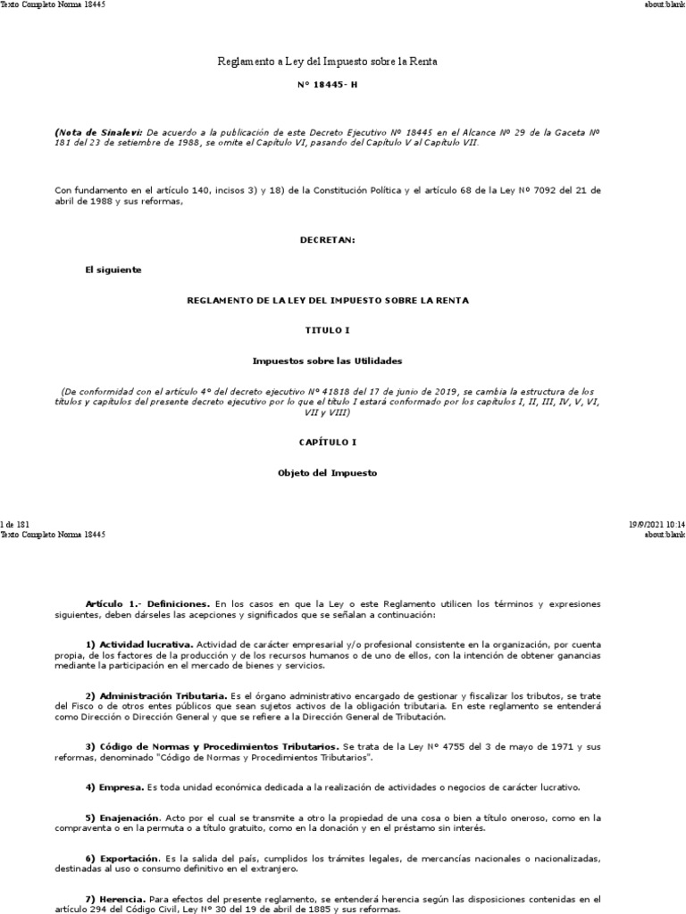 Regl - Ley Imp. Sobre Renta 7092 | PDF | Impuestos | Impuesto sobre la renta