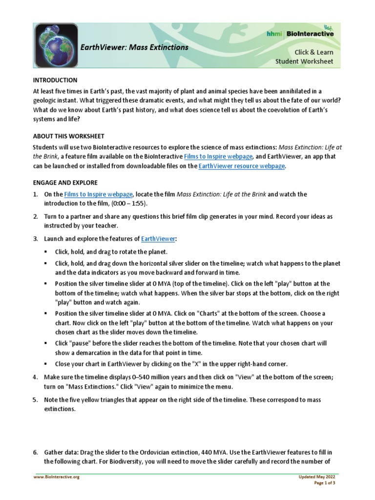 EarthViewer: Exploring Mass Extinctions | PDF | Volcano | Extinction