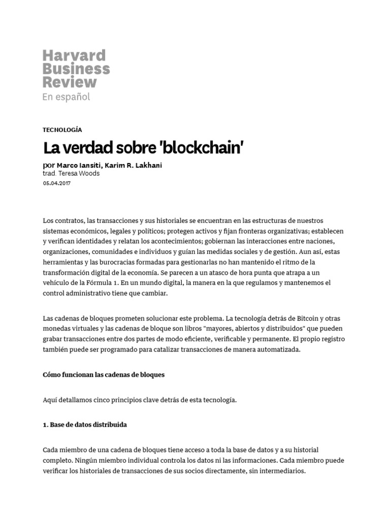 La Verdad Sobre Blockchain (Harvard, 17) | PDF | Internet | Bitcoin