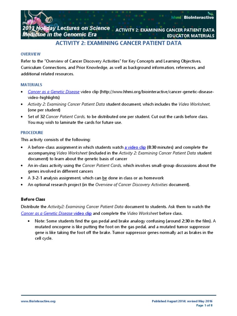 Analyzing Cancer Patient Data Activity | PDF | Tumor Suppressor Gene ...