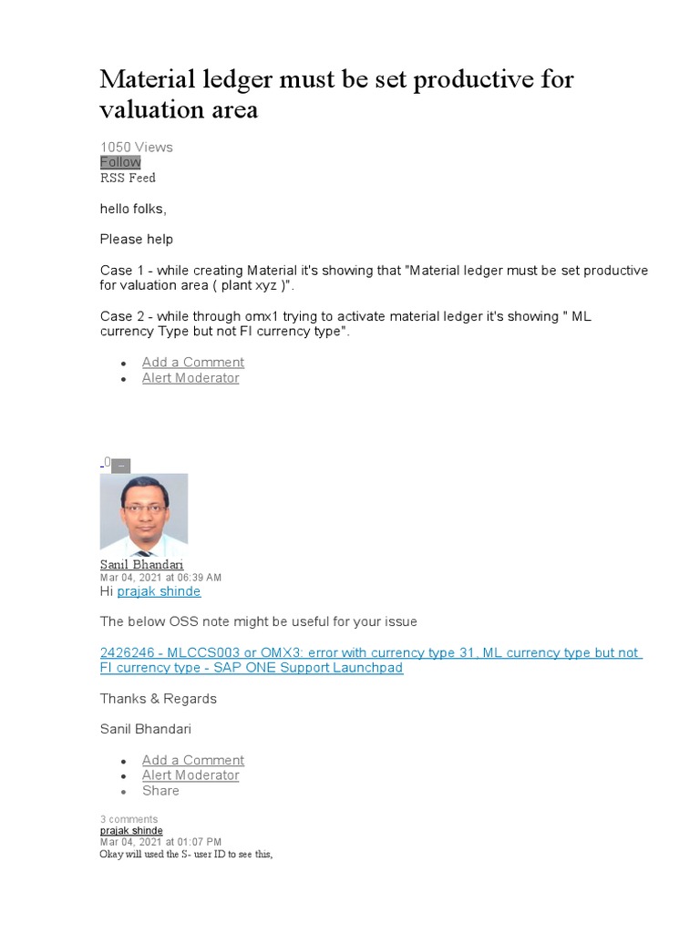 Material Ledger Must Be Set Productive For Valuation Area | PDF ...