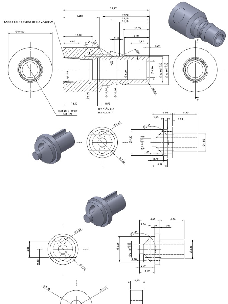 Detailed technical drawing of an industrial part with labeled ...
