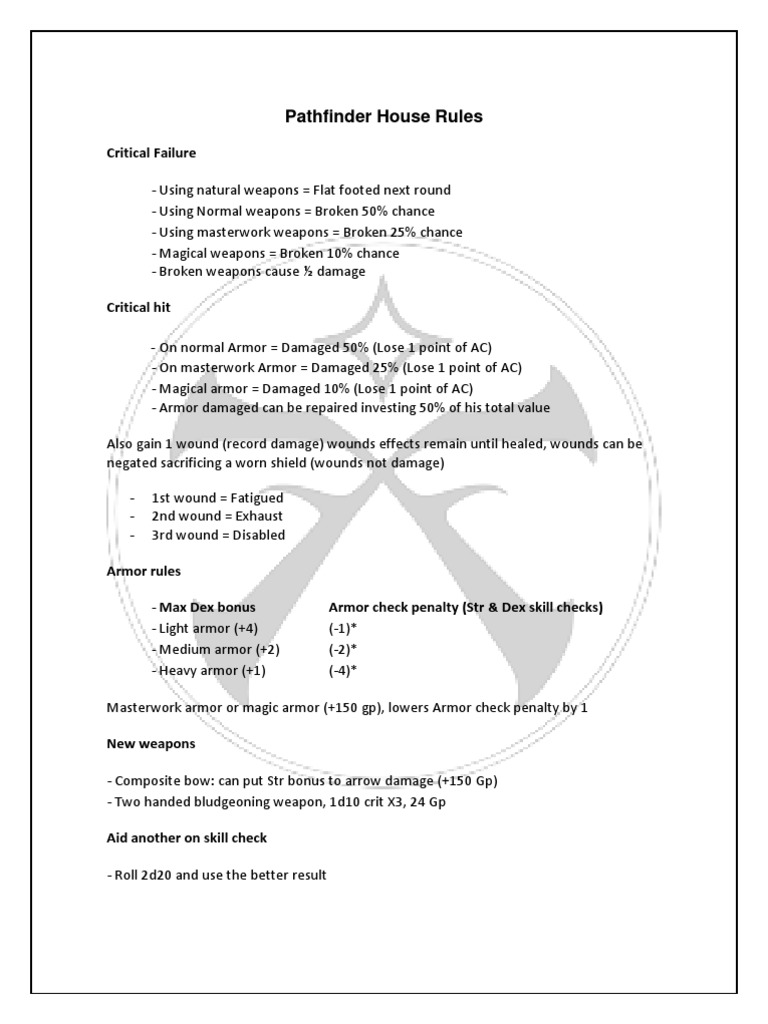 Pathfinder House Rules PDF | PDF