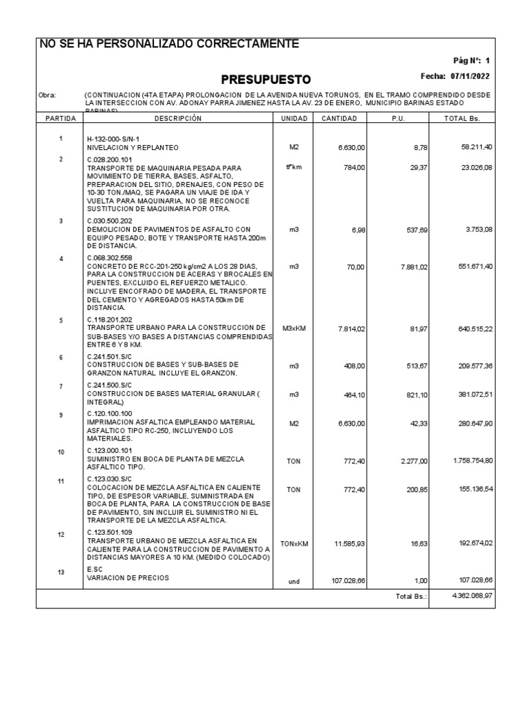 PRESUPUESTO | PDF | Materiales de construcción