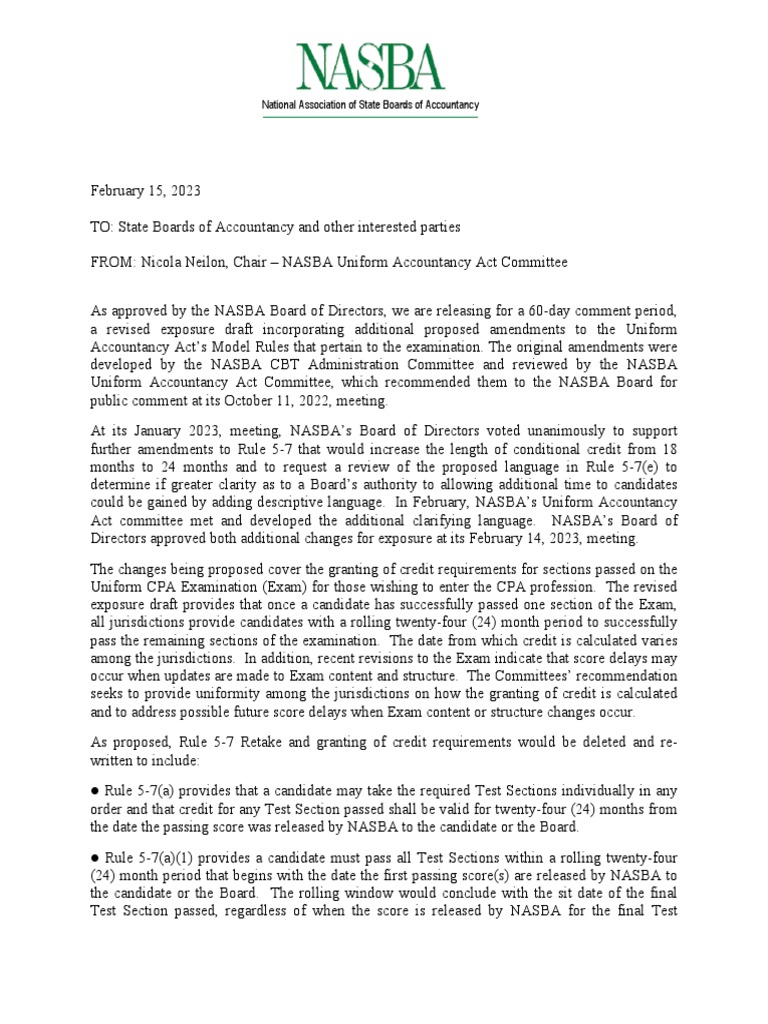 NASBA UAA Exposure Draft: Extending The CPA Exam Window To 24 Months ...