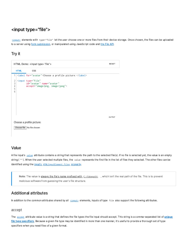 Input Type File Html Hypertext Markup Language Mdn Pdf Computer File File Format