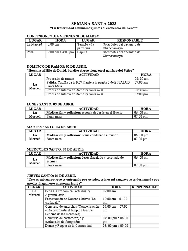 Programa Semana Santa 2023 | Descargar gratis PDF | Pascua de Resurrección | Misa (liturgia)