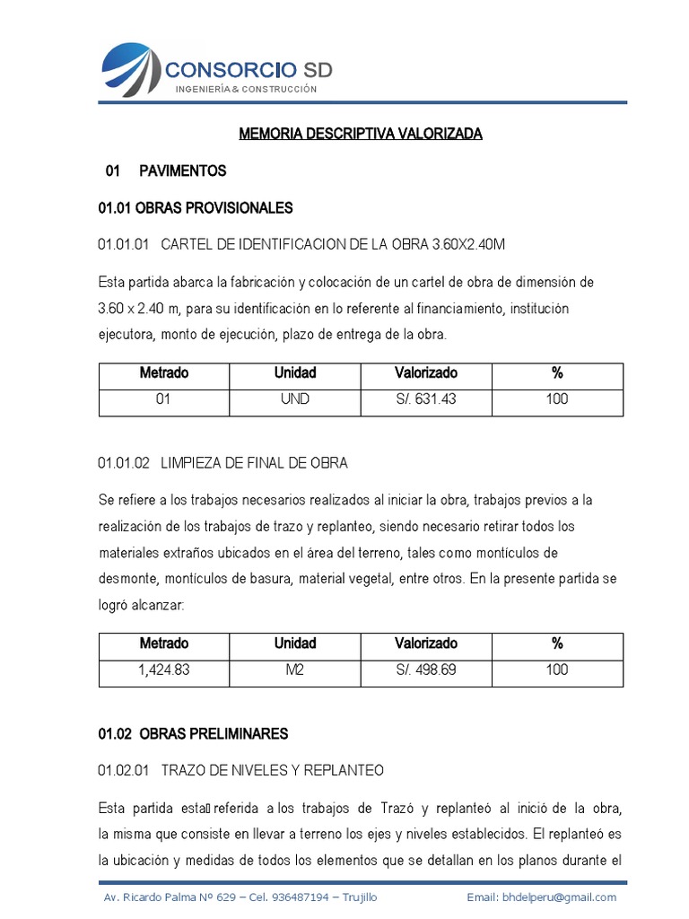 Memoria Descriptiva Valorizada | PDF | Hormigón | Materiales