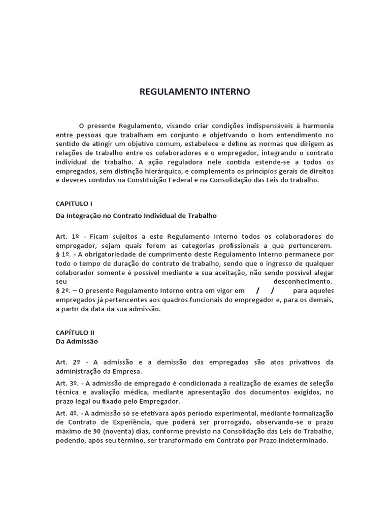 Regimento Interno - MODELO (GRUPO RANGEL) | PDF | Férias trabalhistas