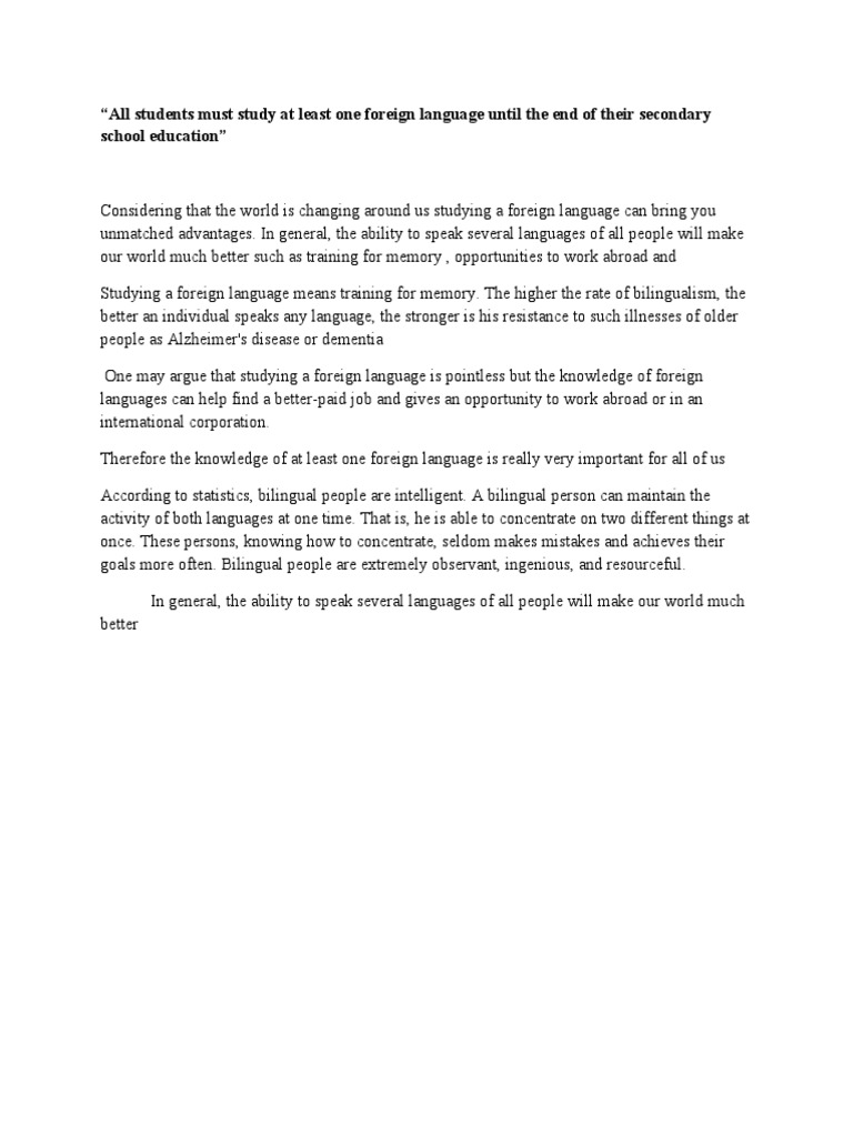 Importance of Foreign Language Study | PDF