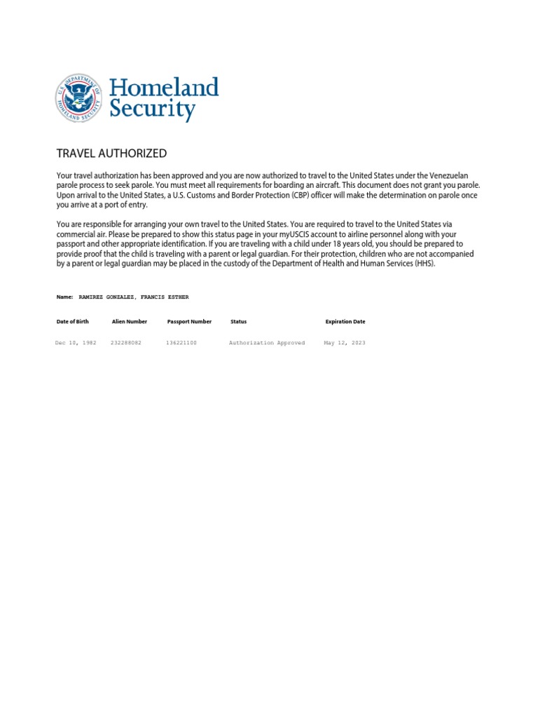 Travel Authorization Document | PDF