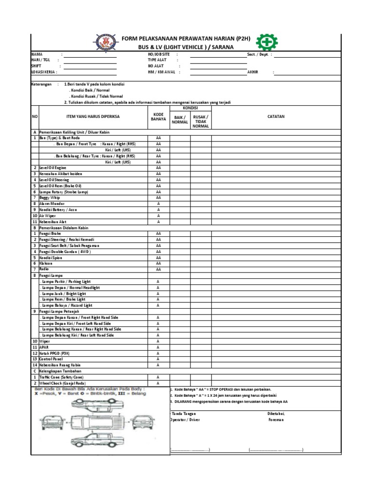 Form P2H Perawatan Kendaraan Tambang | PDF