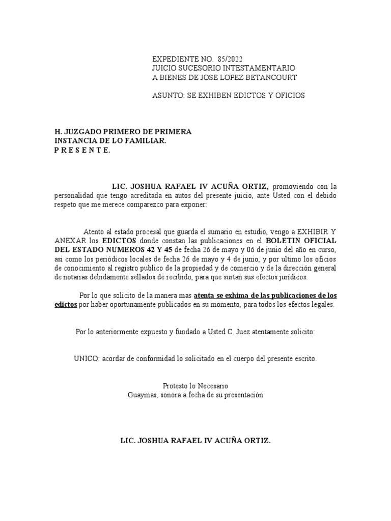 Escrito Exhibir Edictos | PDF