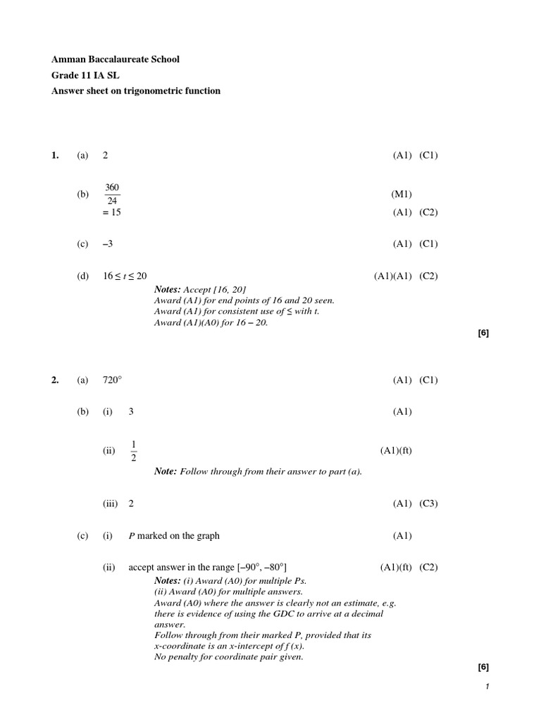 Answer Sheet To Worksheet On Trig | PDF | Mathematical Relations ...