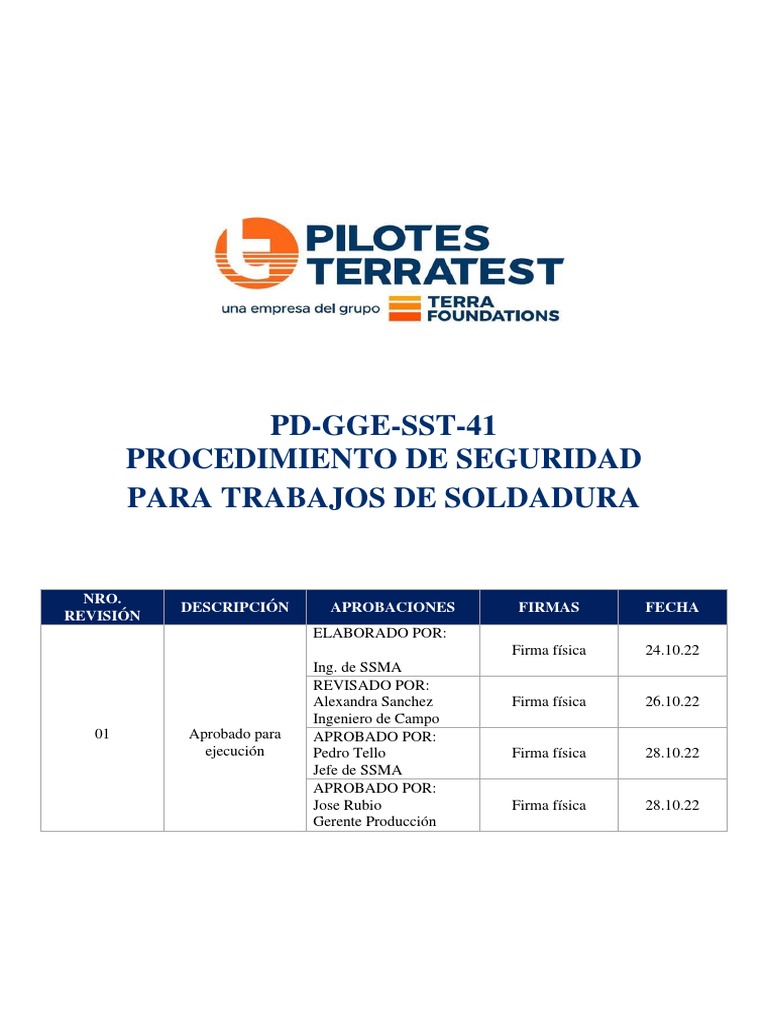 PD-GGE-SST-41 Proced. de Seg. para Trabajos de Soldadura | PDF | Soldadura | Construcción