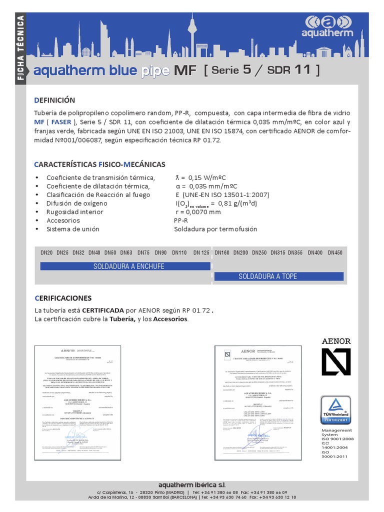 FT Aquatherm Blue Pipe SDR5 MF | PDF | Ingeniero civil | Bienes manufacturados