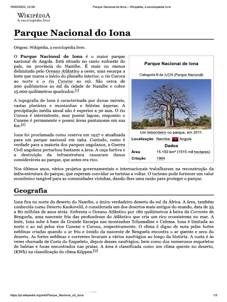 Parque Nacional Do Iona | PDF