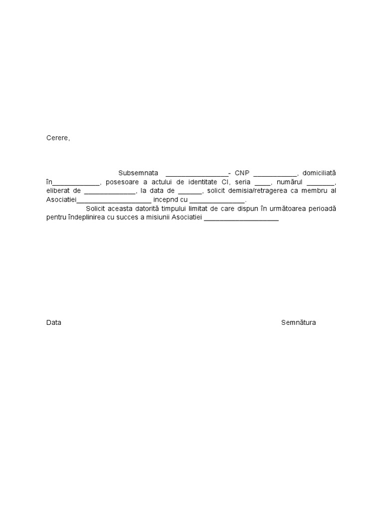 Model Cerere Demisie Asociatie | PDF