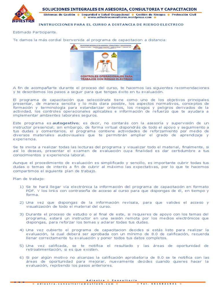Instrucciones Curso De Trabajo Con Riesgo Electrico Pdf Pdf