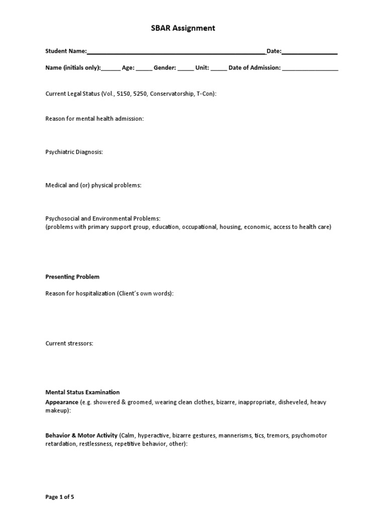 Mental Health SBAR | Download Free PDF | Health Care | Clinical Medicine