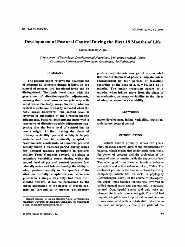 Postural Control Development in Infants | PDF | Neuroscience | Nervous ...