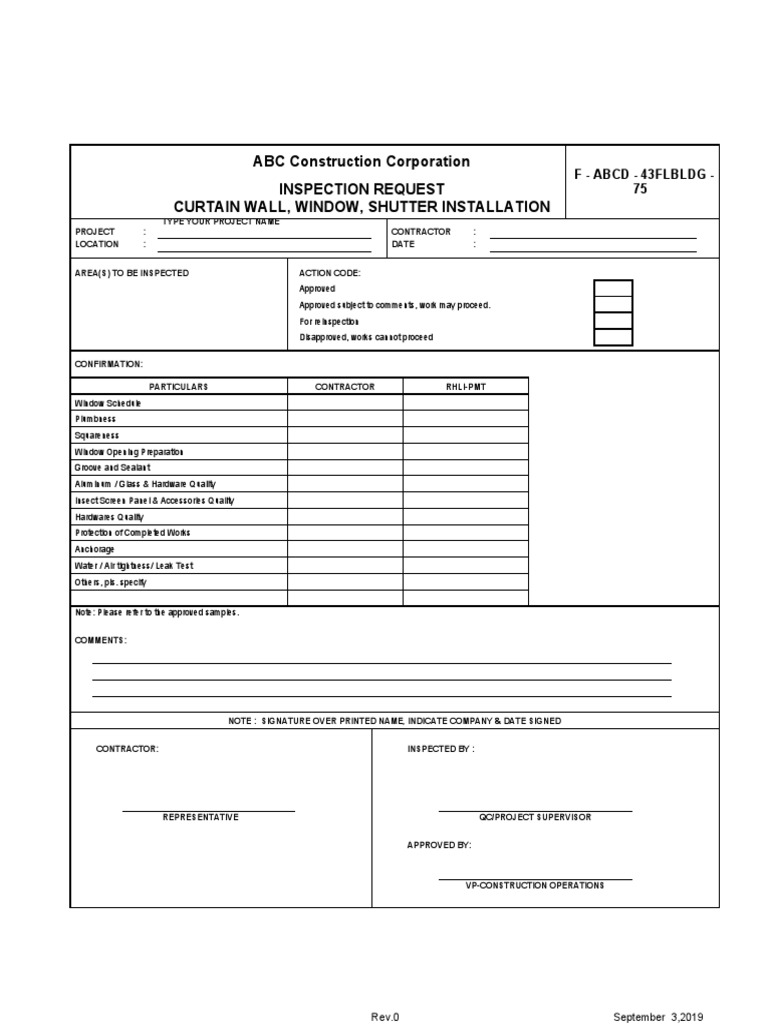 75-Inspection Request Curtain Wall, Window, Shutter Installation | PDF