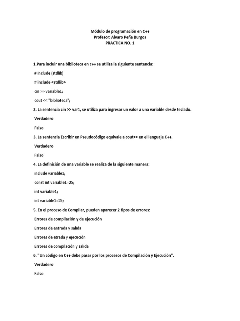 Introducción a C++: Prácticas y Ejercicios | PDF | C ++ | Lenguaje de ...