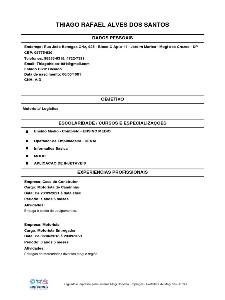 Curriculo - THIAGO - RAFAEL ALVES DOS SANTOS PDF | PDF