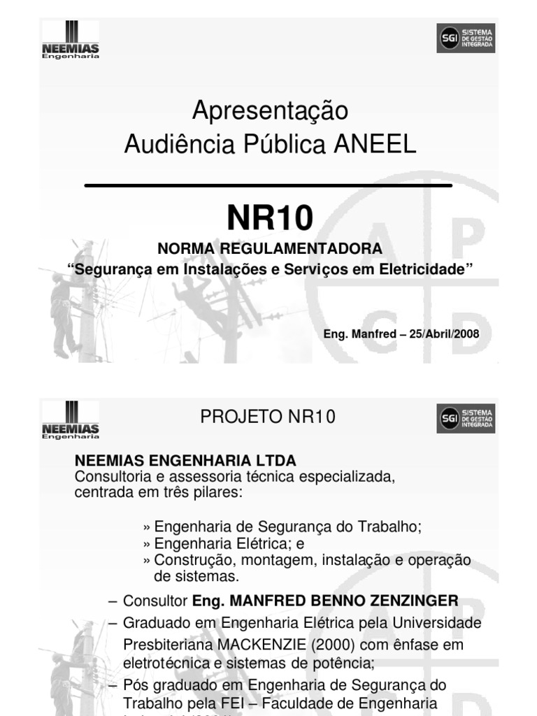 NR10 NORMA REGULAMENTADORA Segurança em Instalações e Serviços em ...