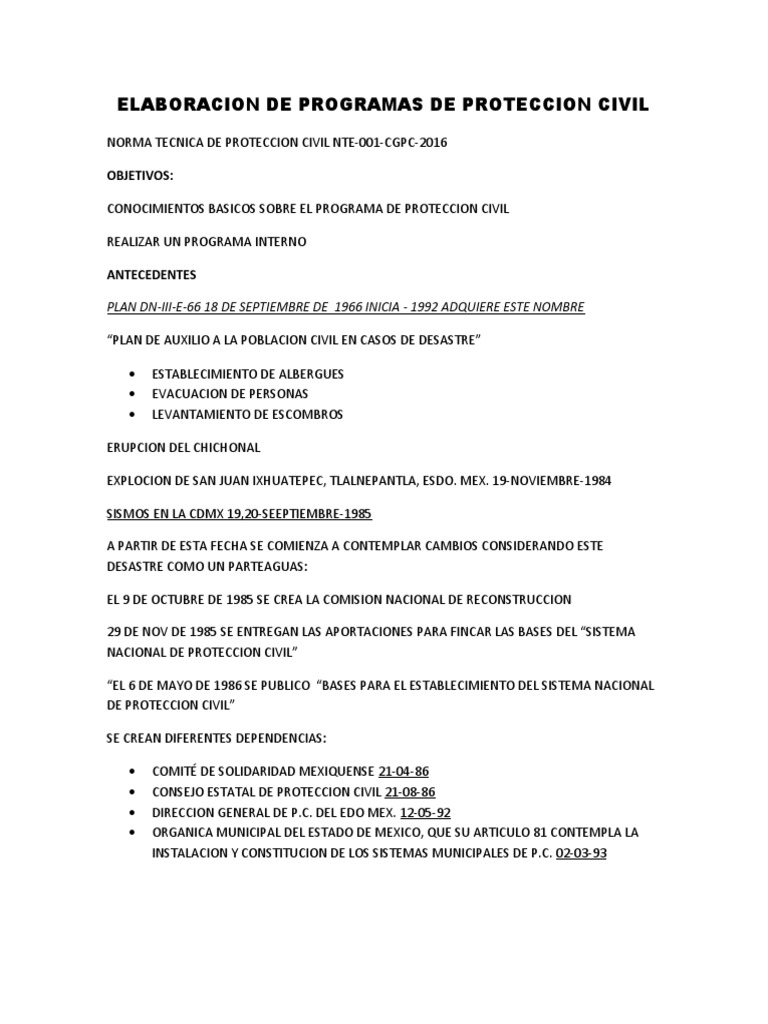 Elaboracion de Programas de Proteccion Civil | PDF | Defensa Civil | Emergencia
