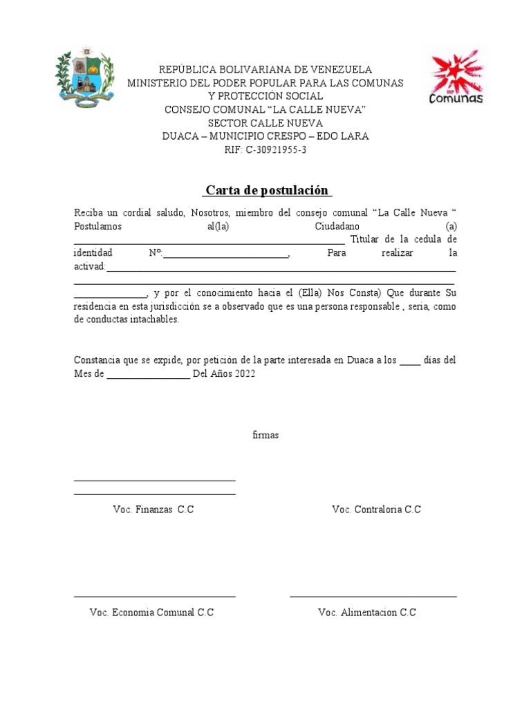 Carta de Postulacion | PDF